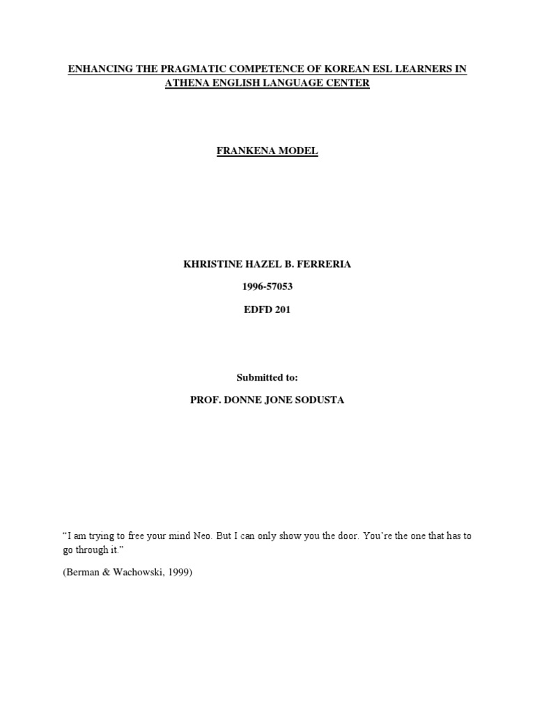 k's Final Frankena Model | Second Language | English As A Second Or ...