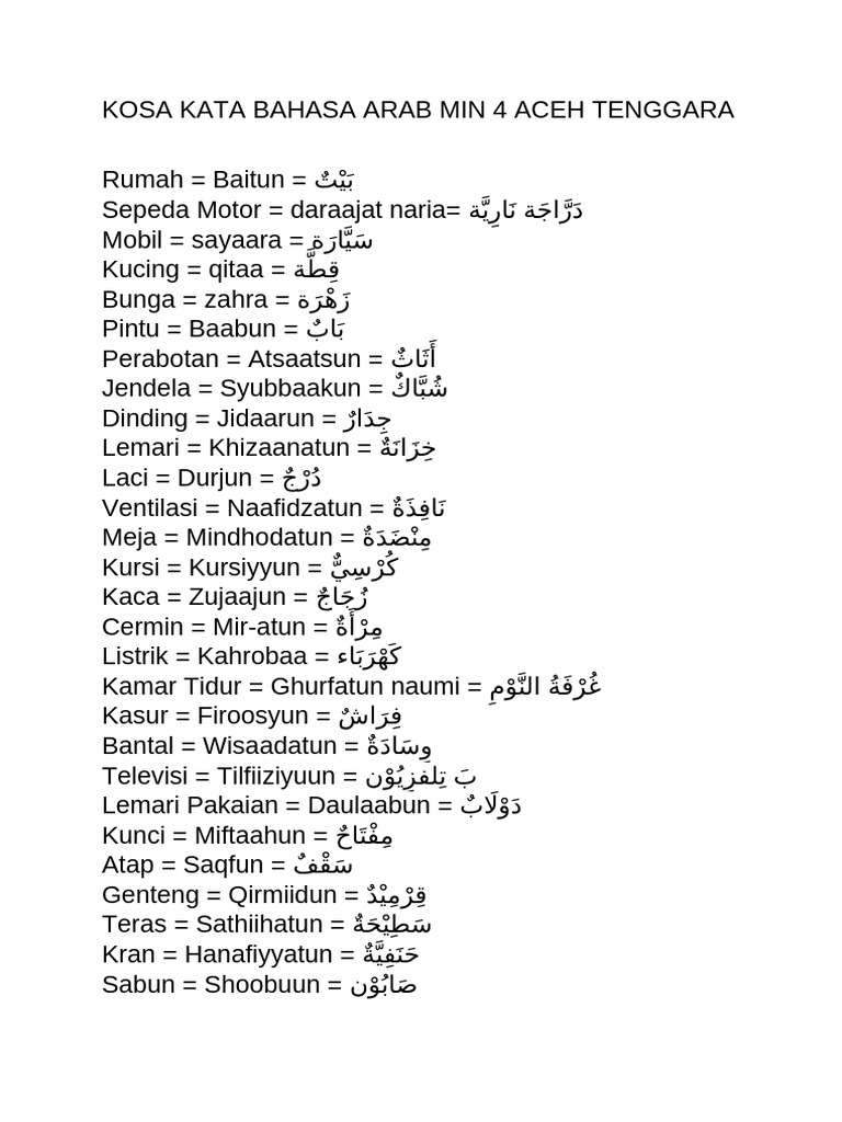 Kosa Kata Bahasa Arab | PDF
