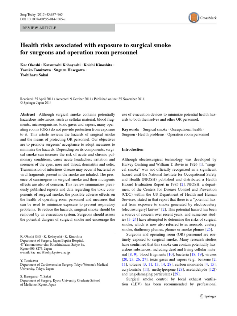 Health Risks Associated With Exposure To Surgical Smoke For Surgeons ...