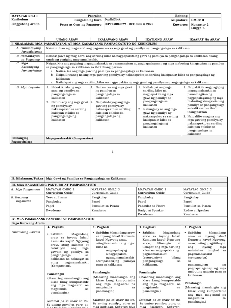 GMRC 3 Matatag DLL - Q2 - W6 | PDF