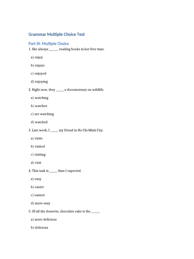 Grammar MCQ Test Vertical | PDF