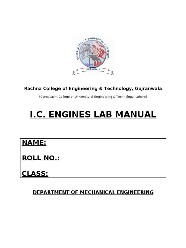 IC Engines Lab Manual for Mechanical Engineering | PDF | Internal ...