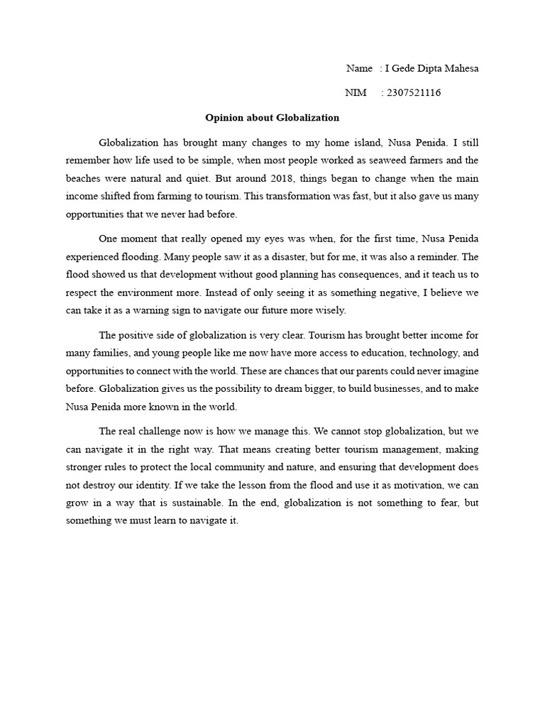 Globalization Opinion - I Gede Dipta Mahesa - 2307521116 | PDF