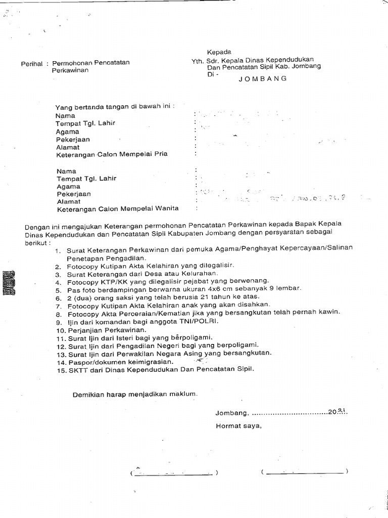 Blanko Perkawinan Capil - Jombang | PDF