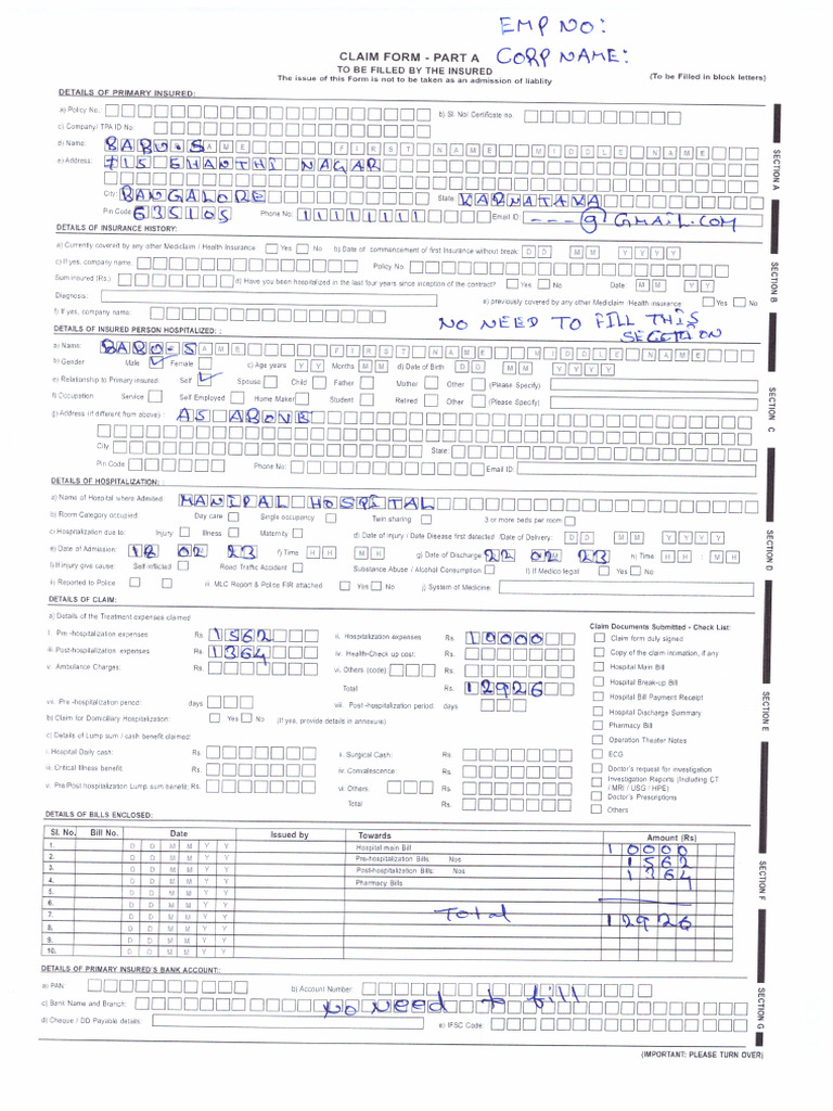 Sample Filled Claim Form | PDF