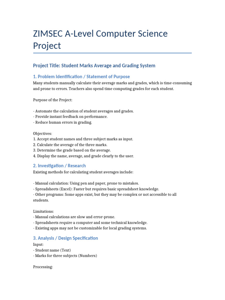 ZIMSEC Alevel CS Project | PDF | Spreadsheet | Usability