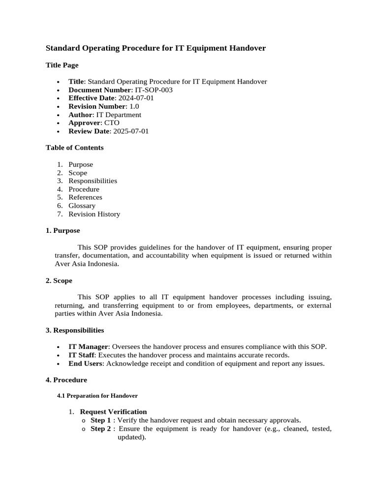 IT Equipment Handover SOP | PDF | Verification And Validation | Computing