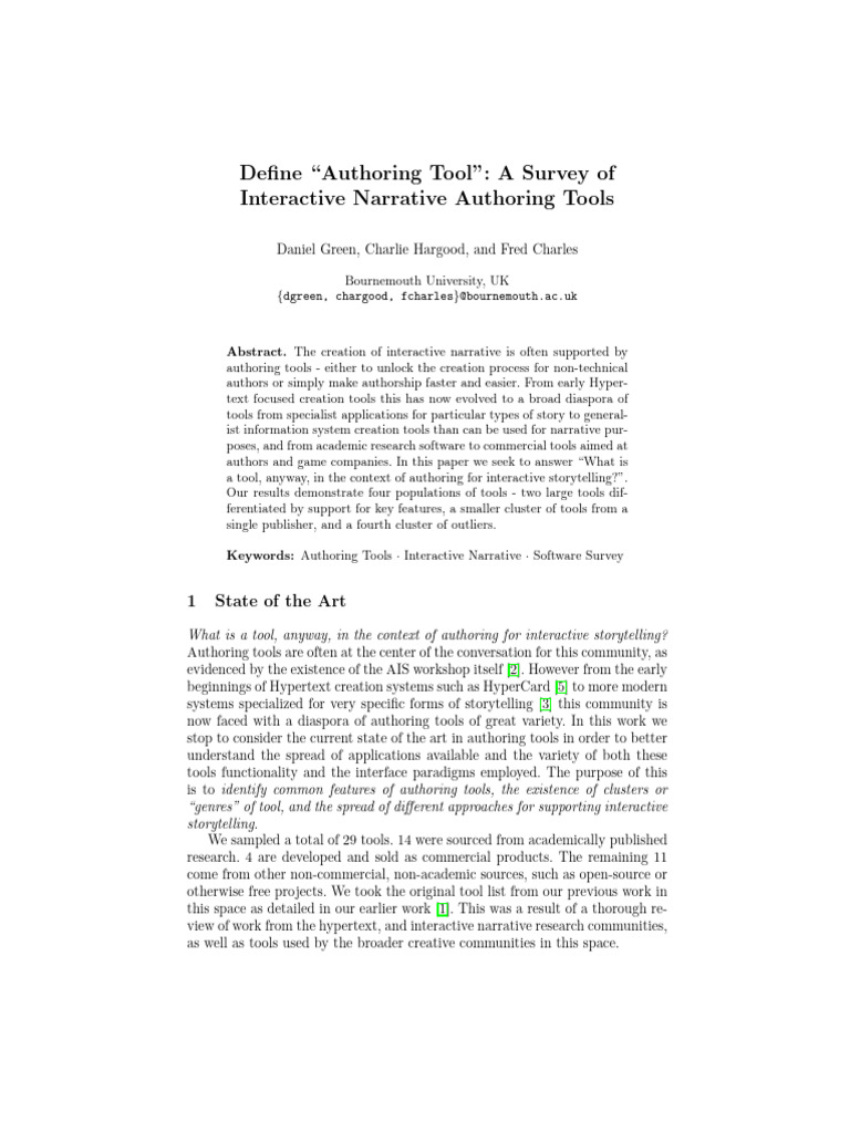 Survey of Interactive Narrative Tools | PDF | Cluster Analysis ...