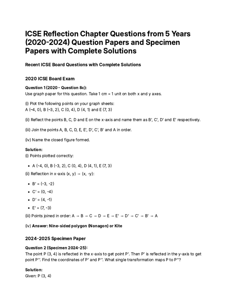 ICSE Reflection 5years | PDF | Cartesian Coordinate System | Area