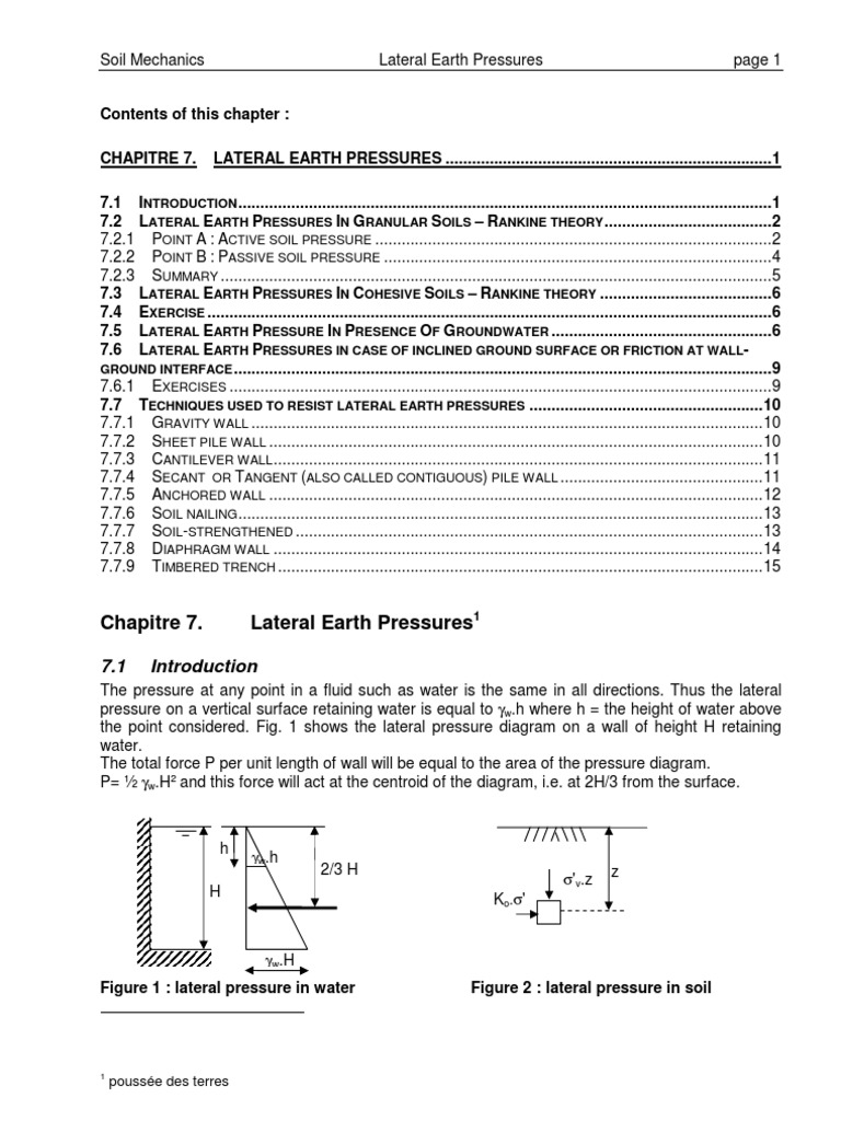 SoilMech Ch7 Lateral Earth Pressures | PDF