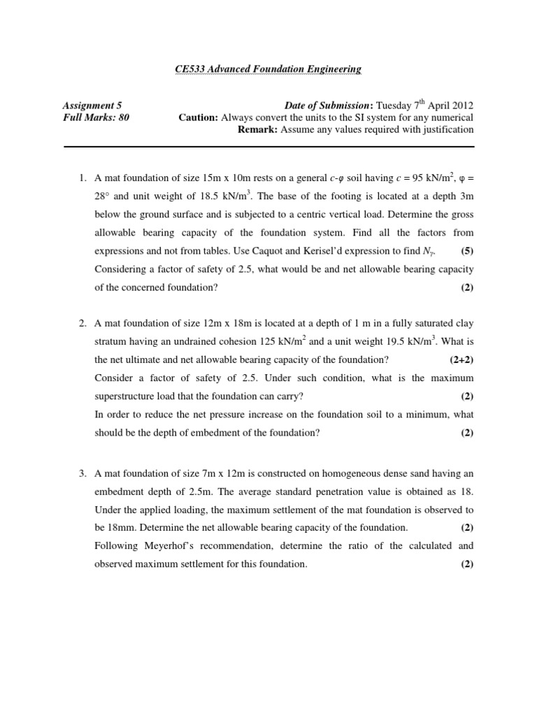 Assignment 5 CE533 December 2011 | PDF | Engineering | Civil Engineering