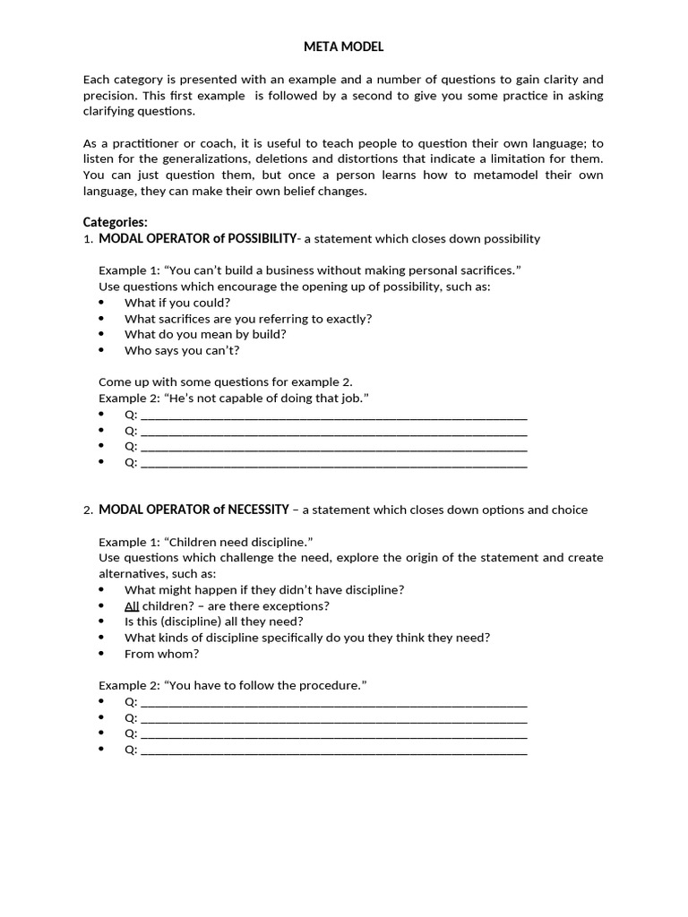 Meta Model From Brilliant NLP Edited by William | PDF | Linguistics ...