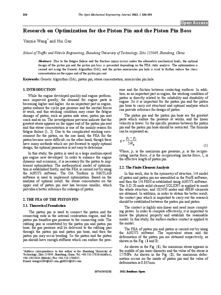 Research On Optimization For The Piston Pin and The Piston Pin Boss ...