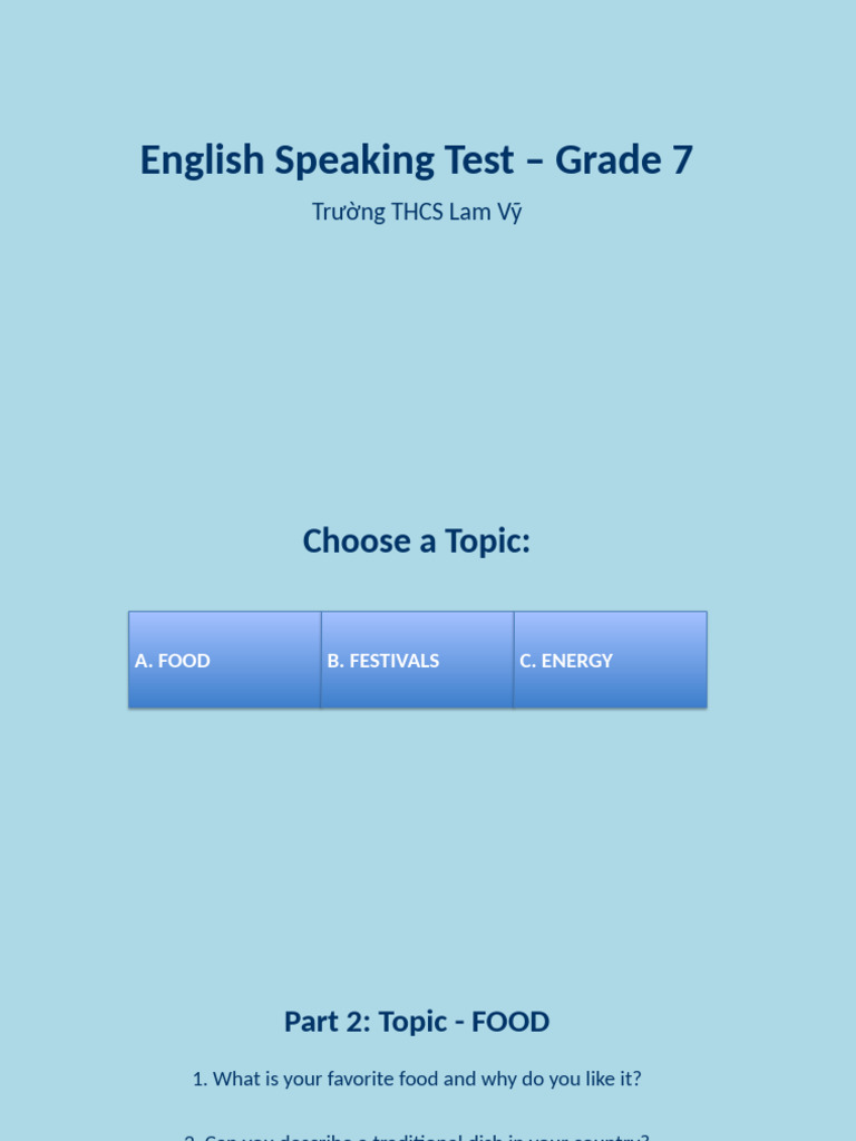 Speaking Test Grade 7 FULL | PDF