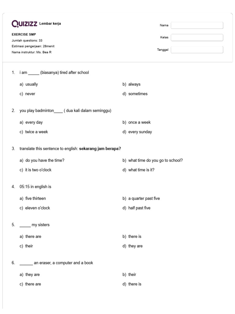 English Exercise Worksheet for SMP | PDF | Chess Openings | Chess