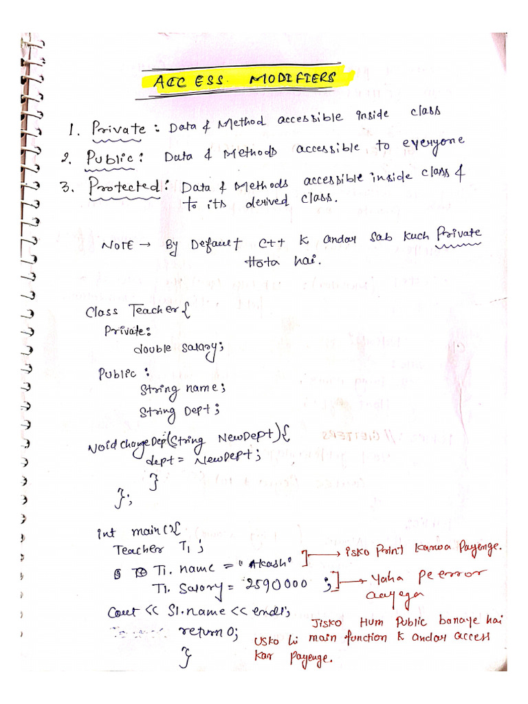 Access Modifiers and Encapsulation Oops Notes | PDF