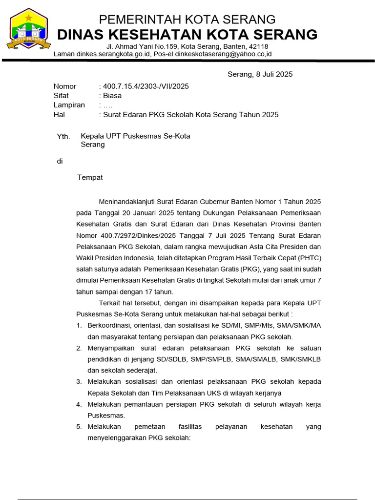 Surat Edaran PKG SEKOLAH 2025 | PDF