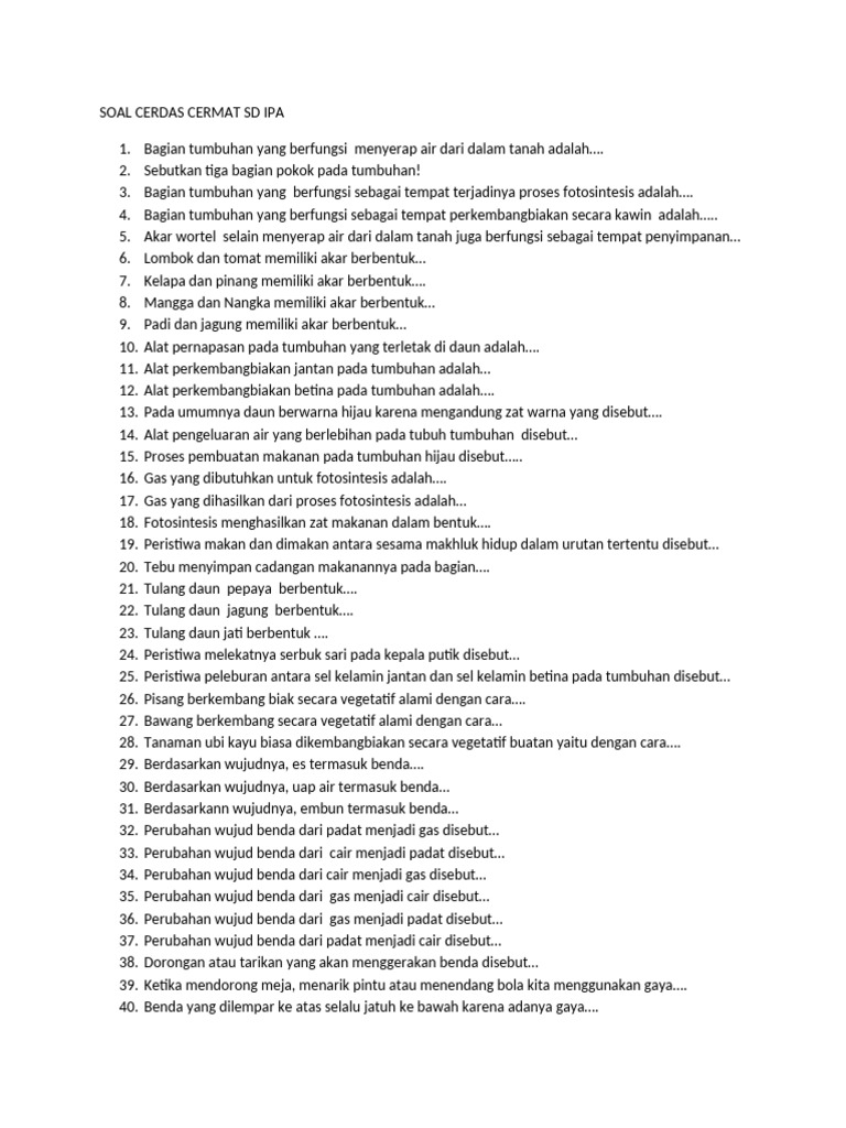 Soal Cerdas Cermat IPA SD Kelas 4-6 | PDF