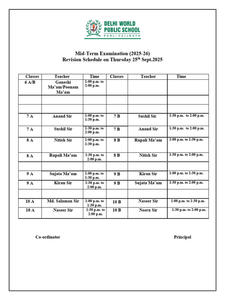 Mid-Term Exam Revision Schedule 2025 | PDF