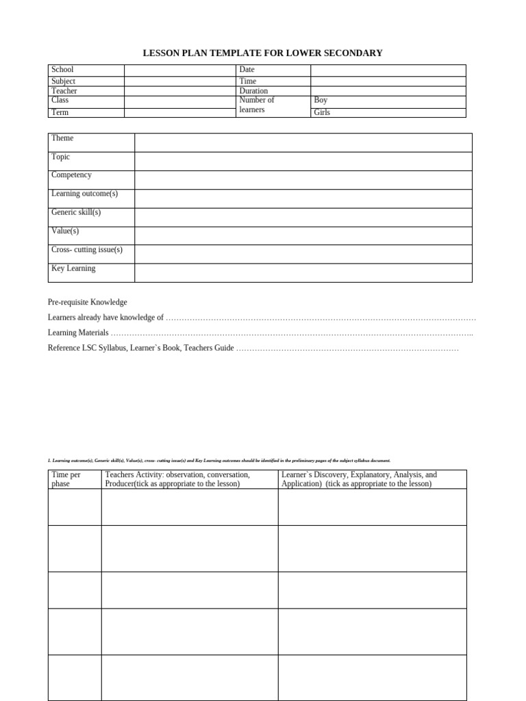 Lower Secondary Lesson Plan Template | PDF