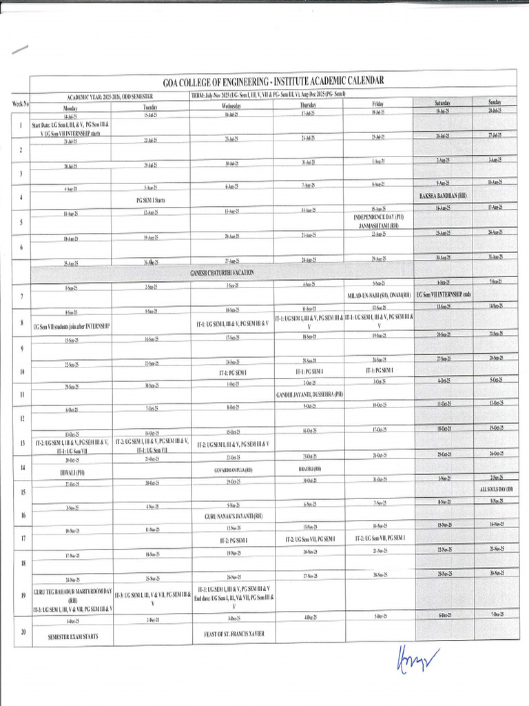 Institute Academic Calendar ODD Semester 2025-26 | PDF