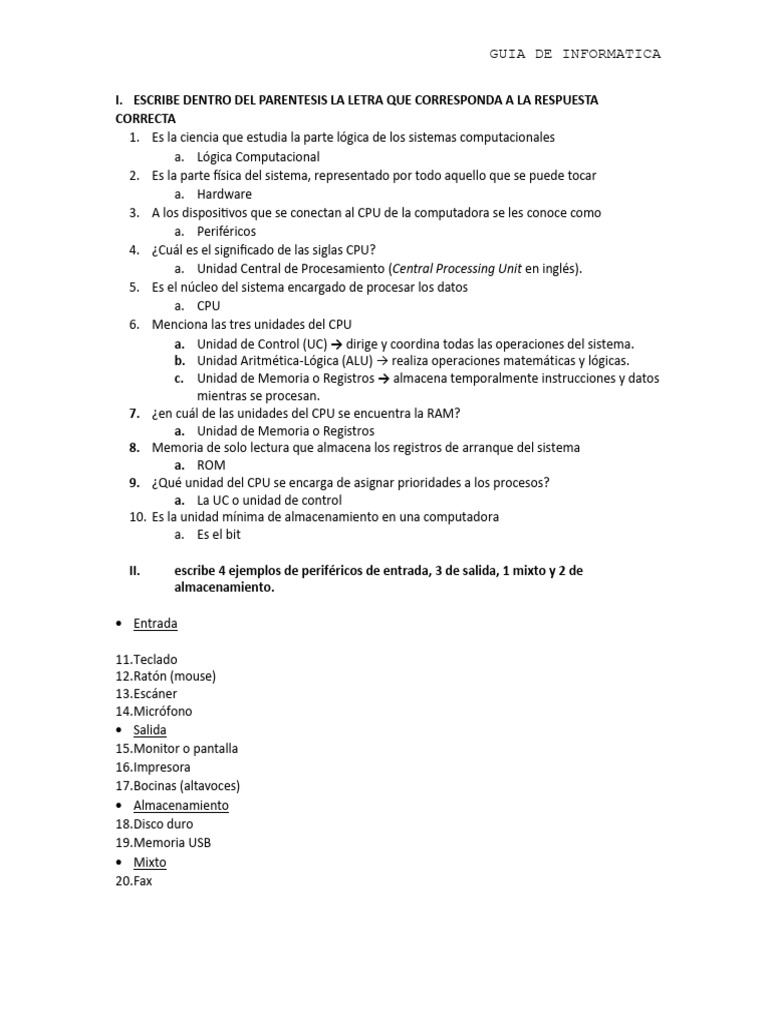 Guia Informatica | PDF | Periférico | Hardware de la computadora