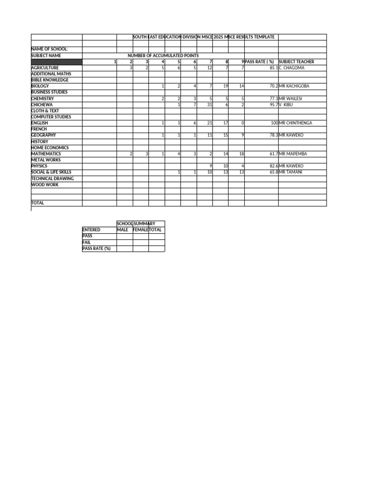 MSCE 2025 Results Template Overview | PDF