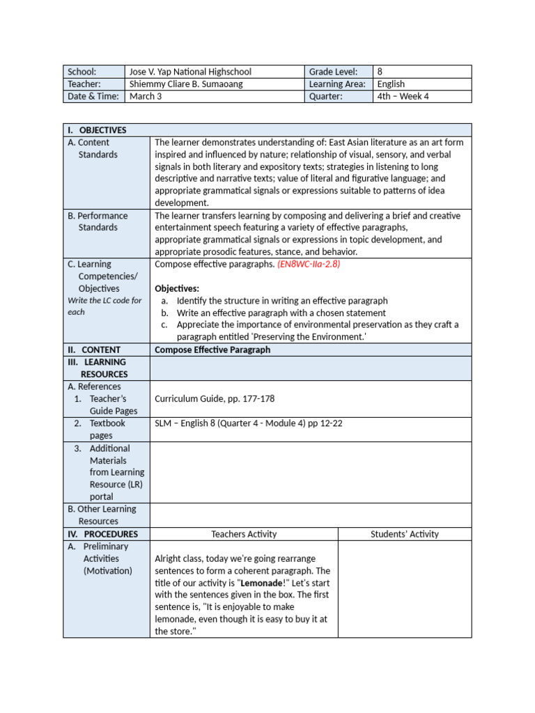 Compose Effective Paragraphs | PDF | Paragraph | Learning