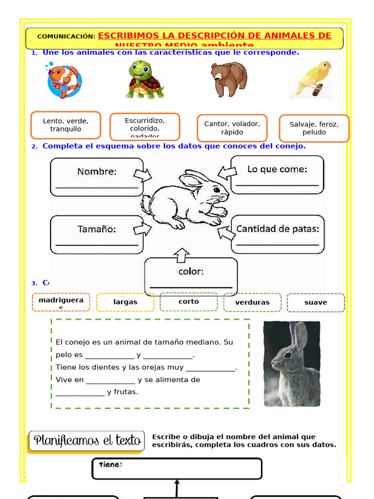 U6 s3 Ficha d3 Com Escribimos La Descripción de Animales | PDF