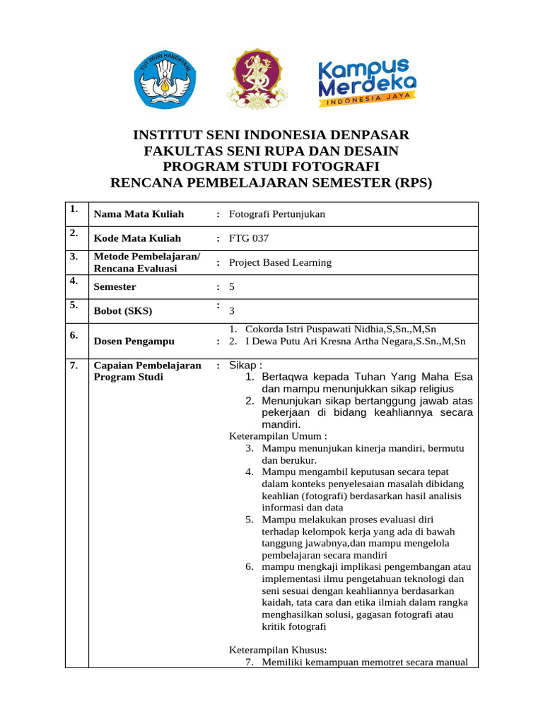 Rps-Case Method-Project Based Learning Fotografi Pertunjukan | PDF