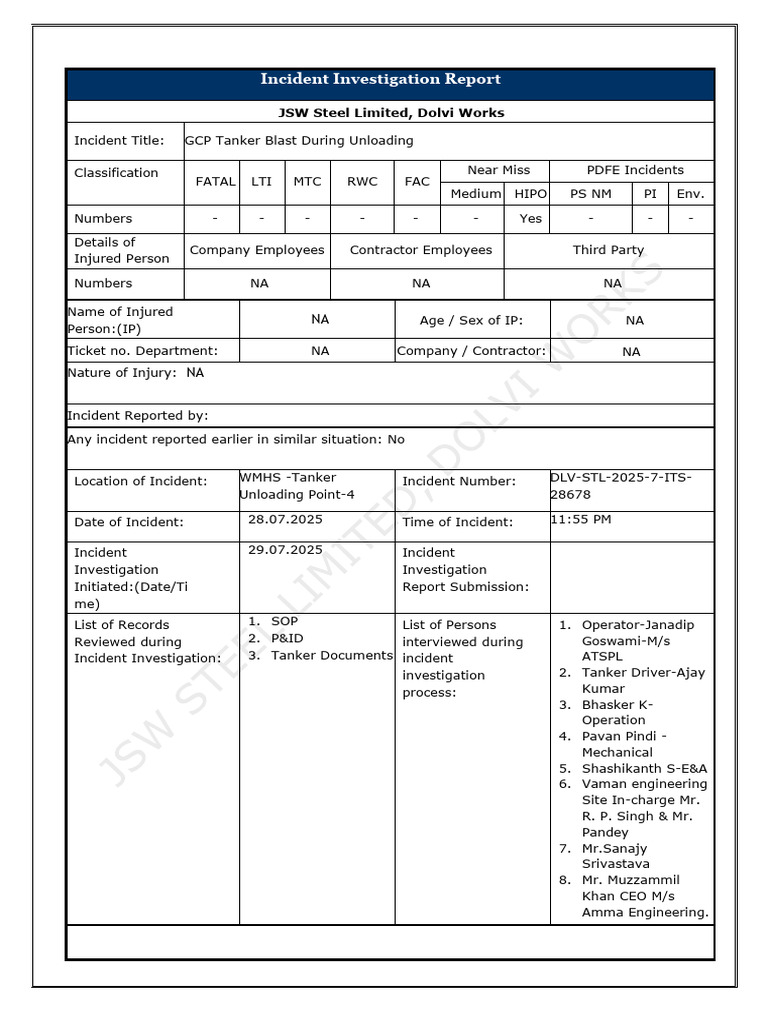 GCP Tanker Blast Incident Report | PDF | Corrosion | Stainless Steel