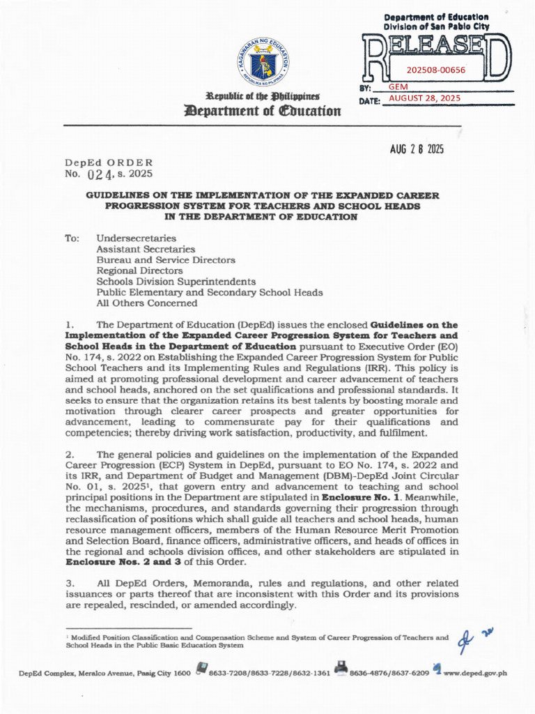 202508-00656 - Deped Order No. 024, S. 2025 - Guidelines On The ...