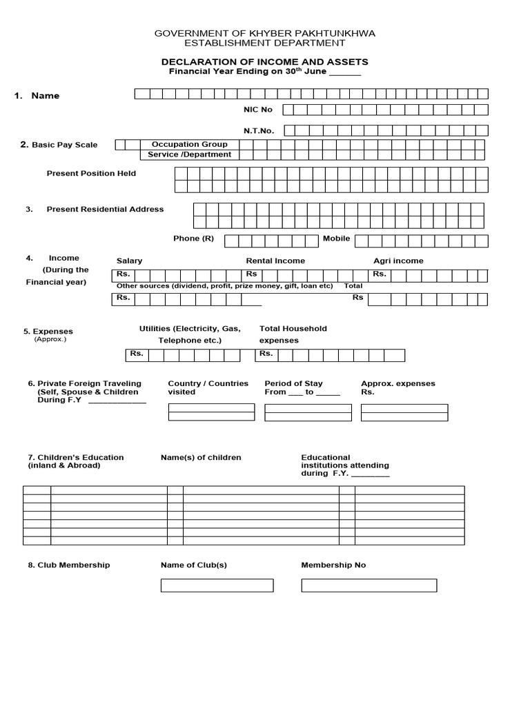 Khyber Pakhtunkhwa Income Declaration Form | PDF | Banks | Net Worth