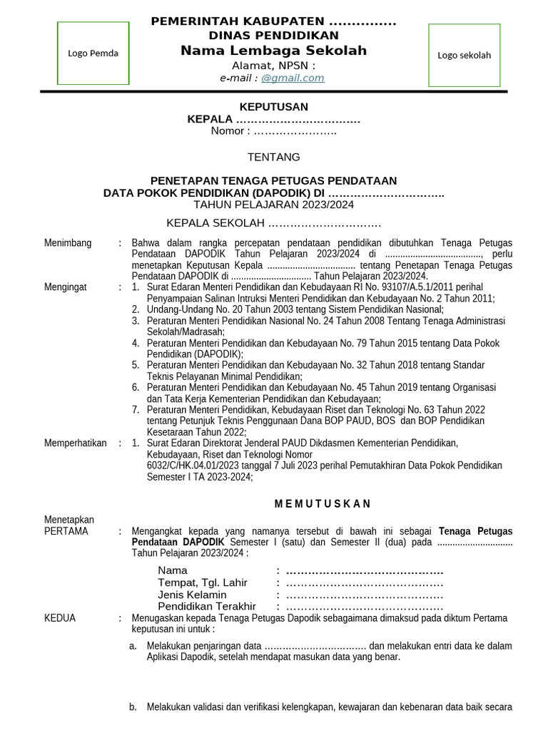 Ex. Contoh Format SK OPS - Onepage (2023) | PDF