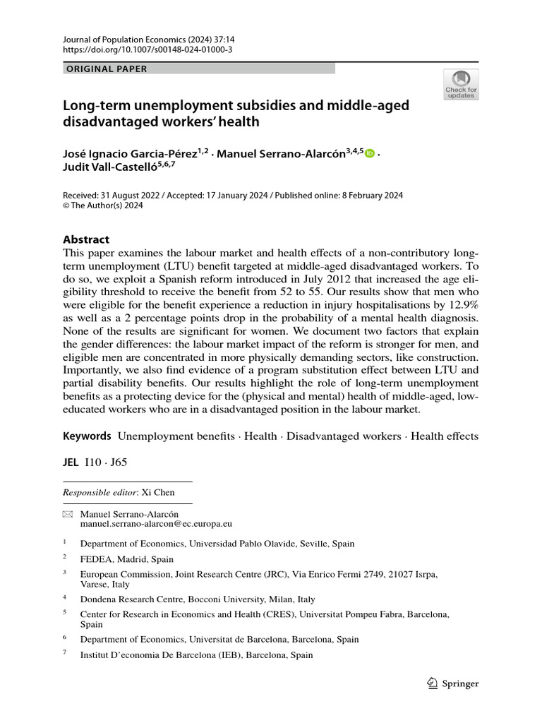 Long-Term Unemployment Subsidies and Middle-Aged Disadvantaged Workers ...