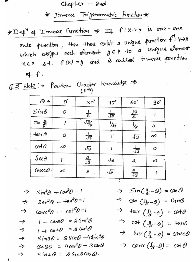 Chapter-2nd (Inverse Trigonometry Function) Class-12th Mathematics | PDF