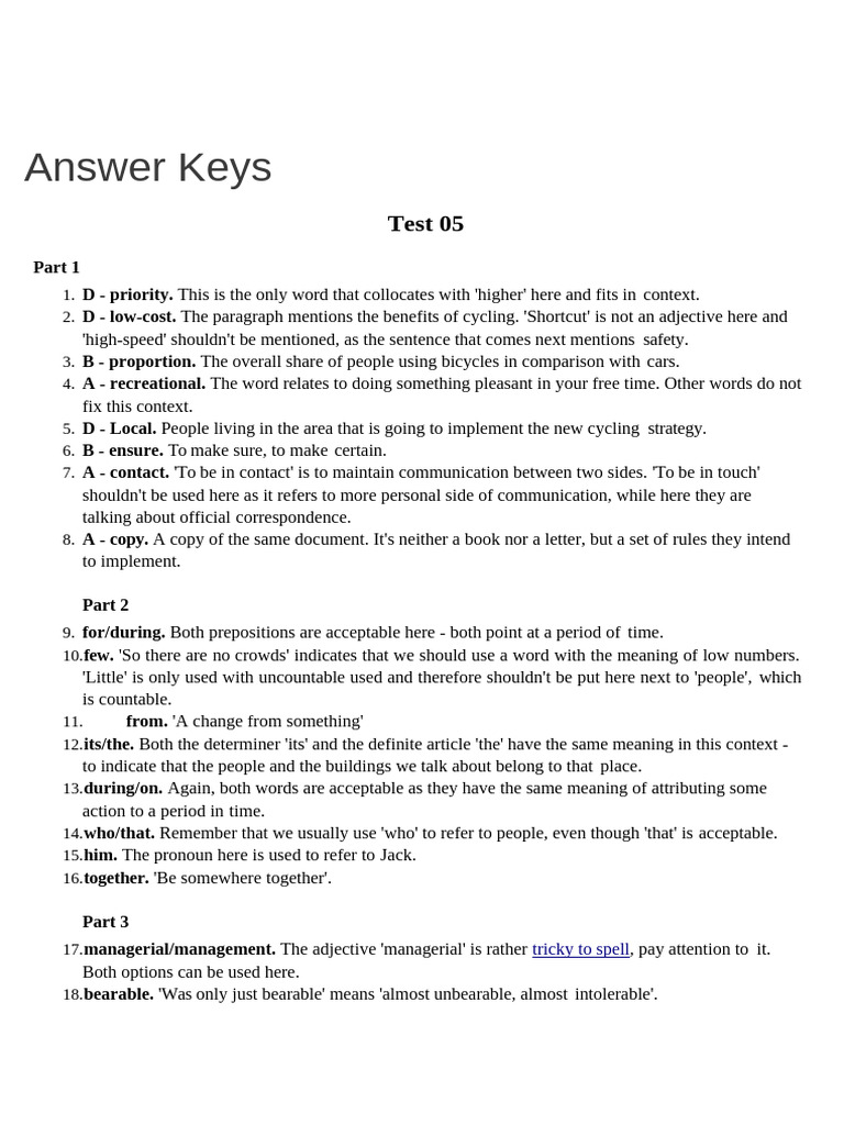 FCE Test 5 Answer Key | PDF | Adjective | Syntax