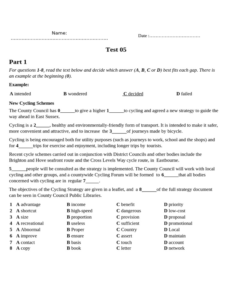 (OFFLINE) FCE Reading and Use of English - Practice Test 5 | PDF ...