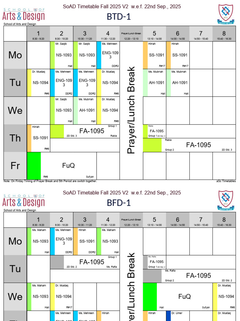 SoAD Timetable Fall2025 V2 Students | PDF