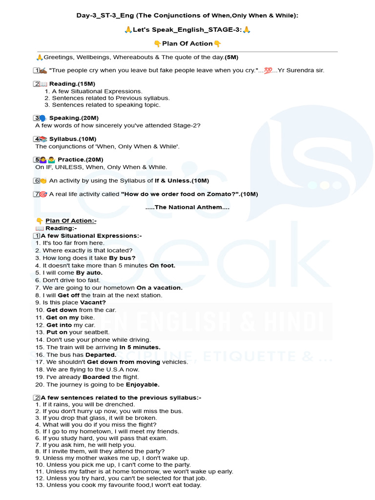 Day-3 - ST-3 - Eng (The Conjunctions of When, Only When & While) | PDF