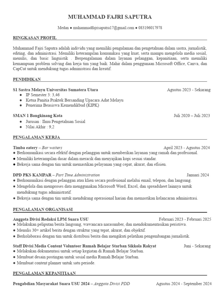 CV Ats Muhammad Fajri Saputra 2025 | PDF