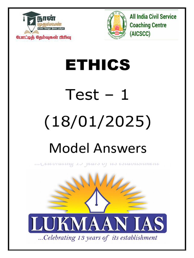 Ethics Test-1 Model Answers | PDF | Virtue | Virtue Ethics