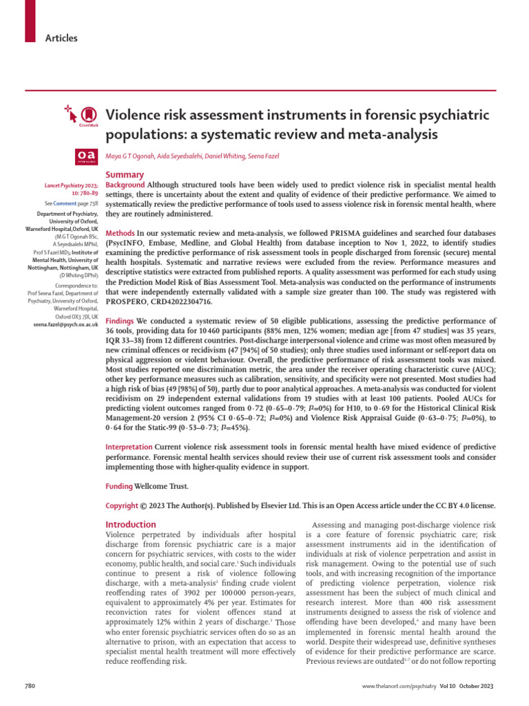 Violence Risk Assessment | PDF | Systematic Review | Risk