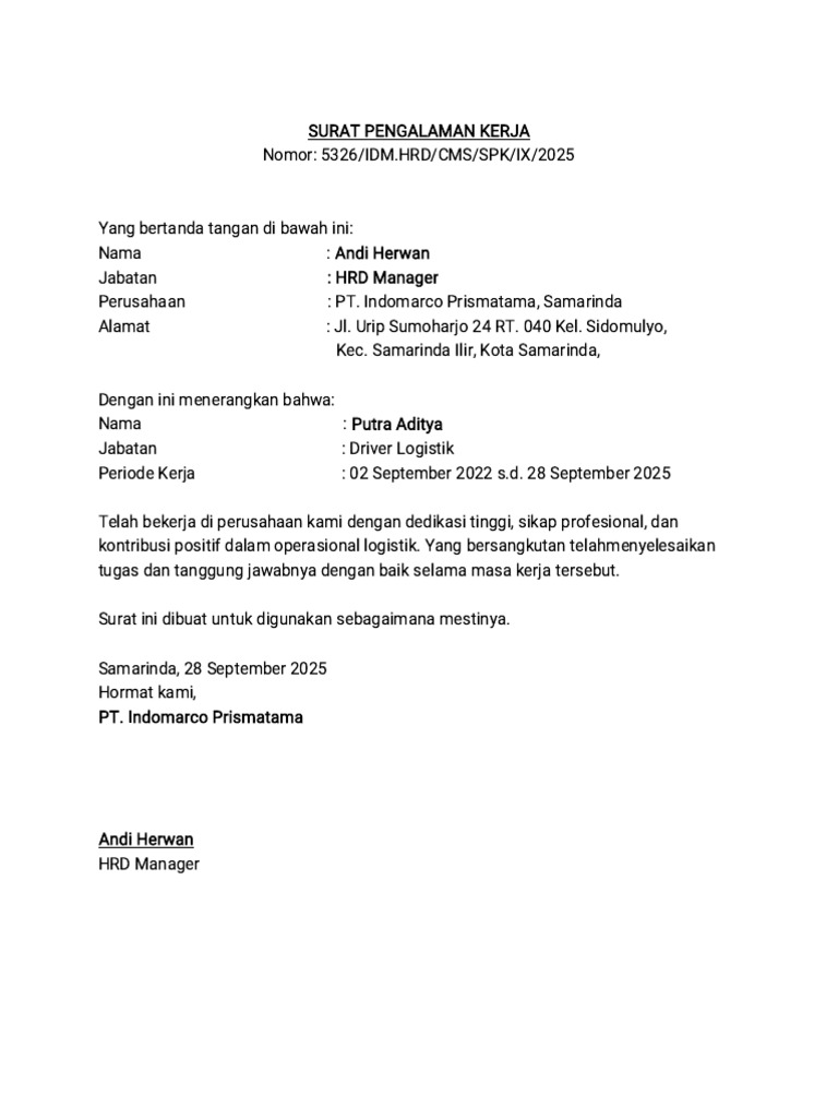 Paklaring Indomaret Template | PDF