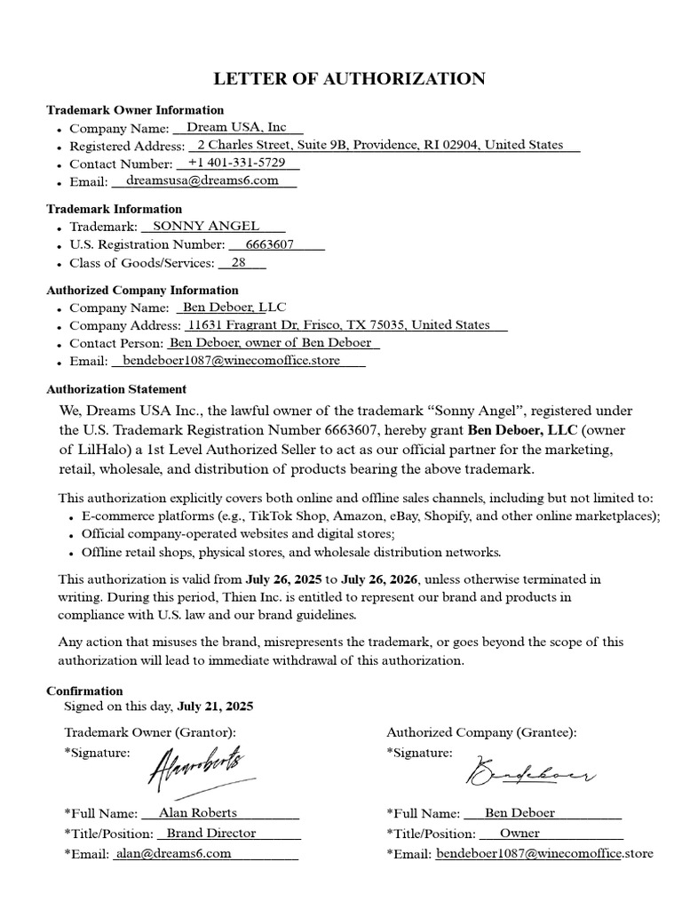 Letter of Authorization | PDF | Trademark | Marketing