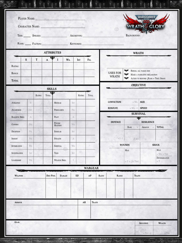 WH40k Roleplay - Wrath & Glory - Character Sheets | PDF | Gaming ...