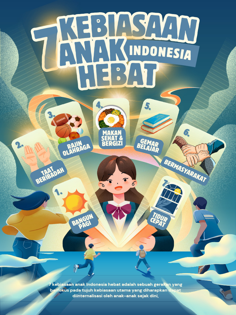 Poster 7 Kebiasaan Anak Indonesia Hebat Ilustratif Biru Dan Kuning | PDF