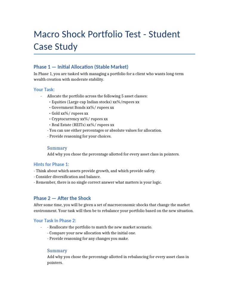 Macro Shock Portfolio Test Student Case Study 1 | PDF