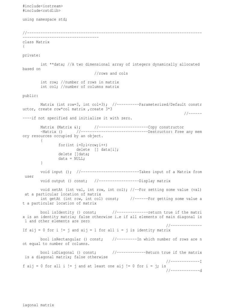 C++ Matrix Class | Download Free PDF | Matrix (Mathematics) | Matrix Theory