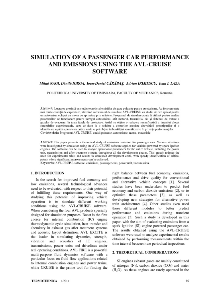 Passenger Car Emissions Simulation with AVL-CRUISE | PDF | Exhaust Gas ...
